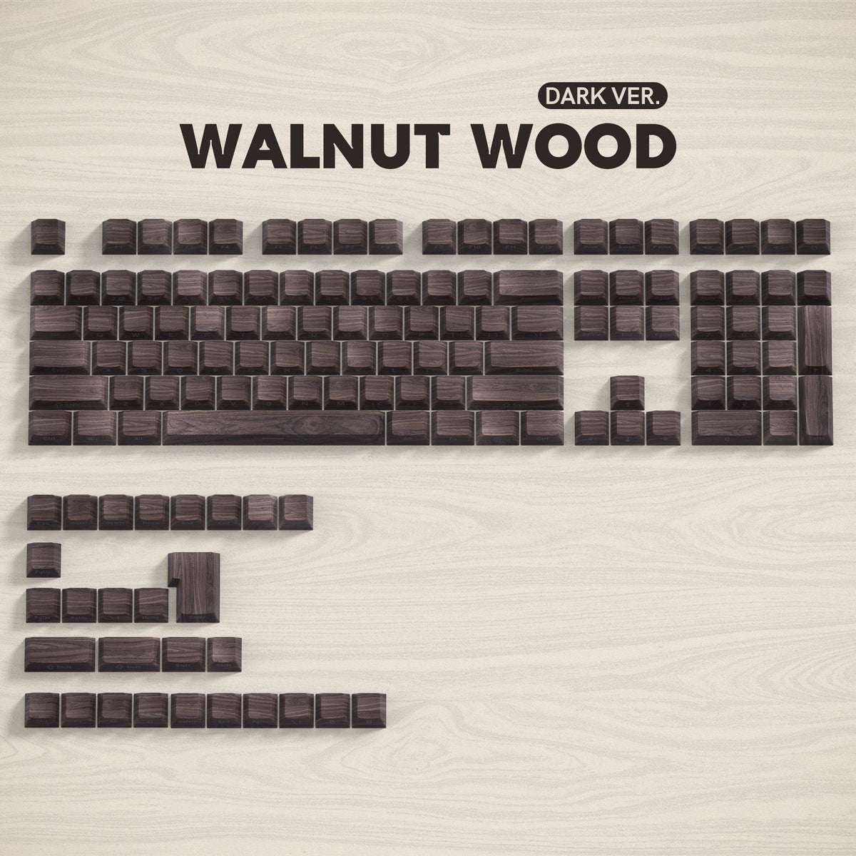 Womier Walnut Wood 136-Key Side-Printed Cherry Profile Keycap Set ...