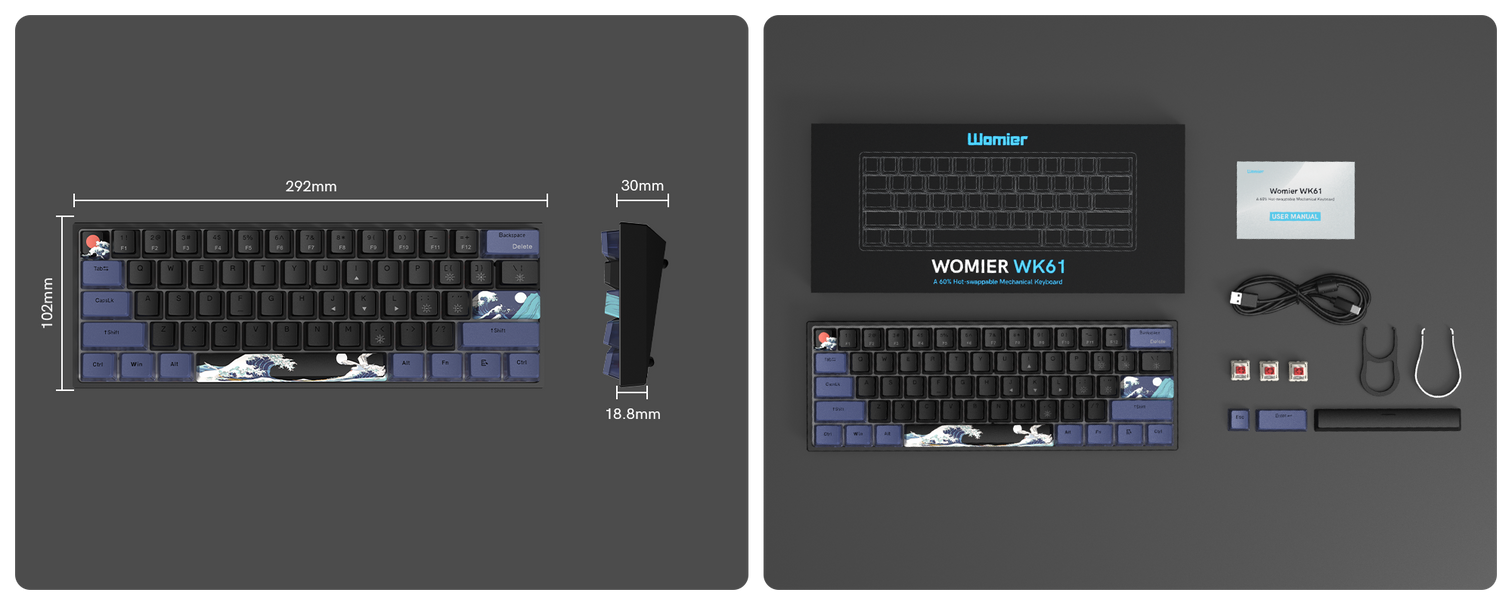 Womier WK61 V2 60% Hot-Swappable RGB Mechanical Wired Gaming Keyboard ...